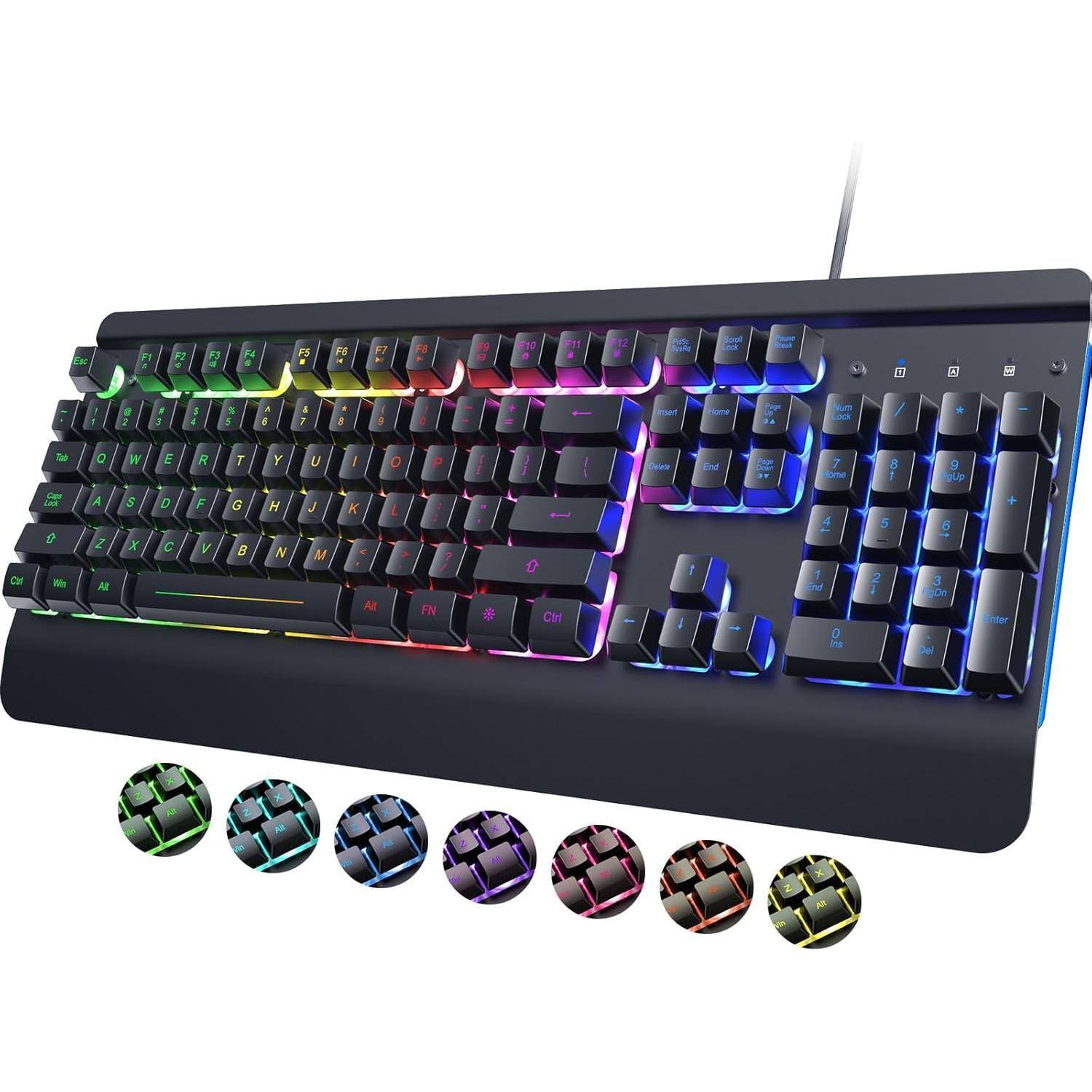 Earthley Blooms - PC419 RGB Gaming 7 Backlits Metal Panel Silent Wrist Rest Full Size Waterproof ...