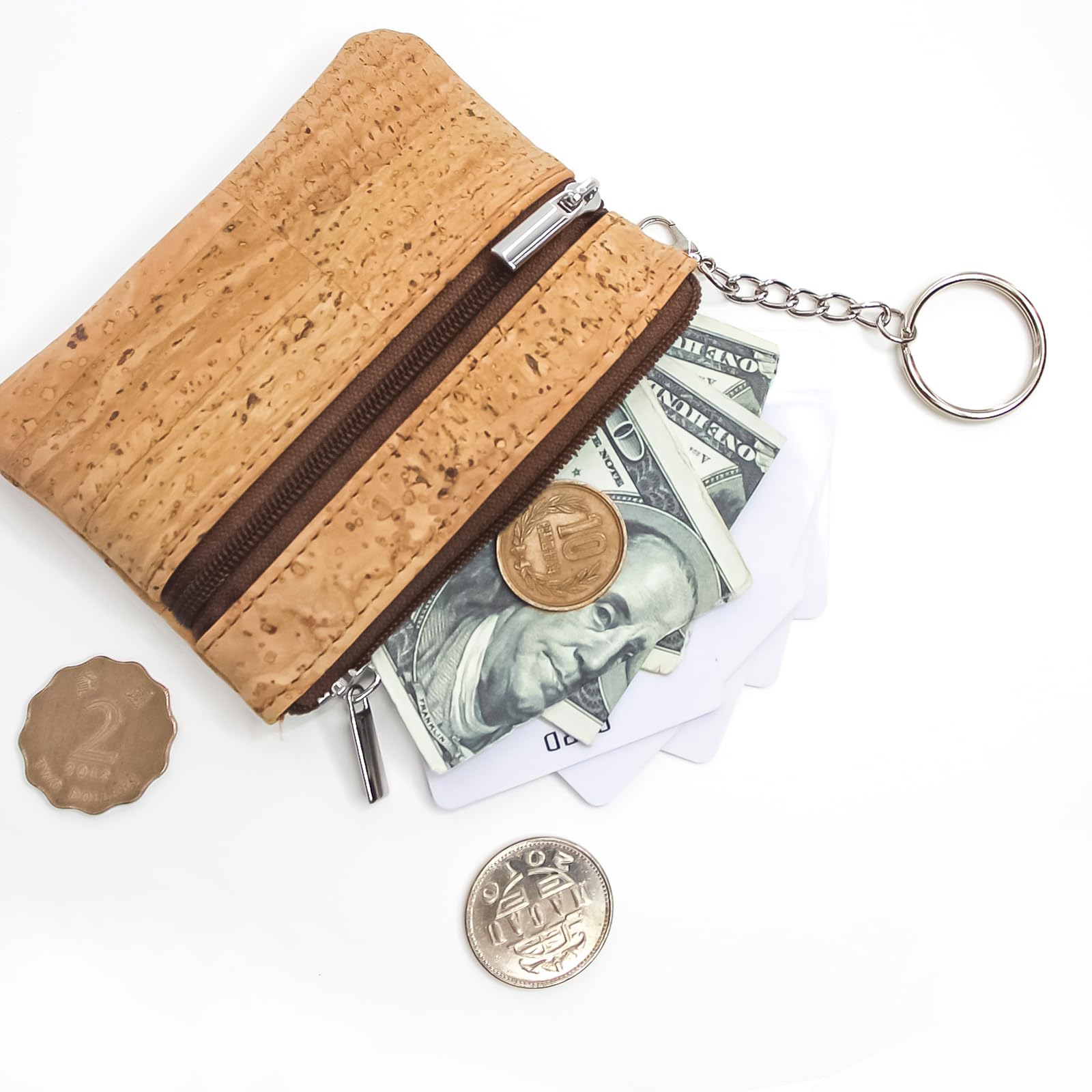 Jadie Link Cork Purse Mini Change Wallet Credit Card Holder Zipper ...