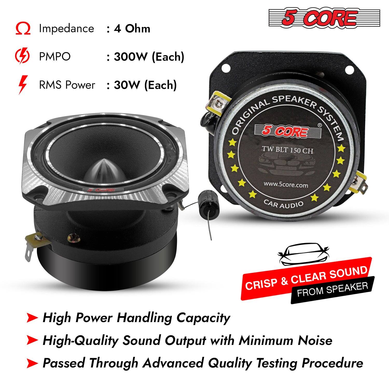 5 CORE 5Core Tweeters Speakers Car Audio Pair 600W Peak 3.5 Inch Super ...