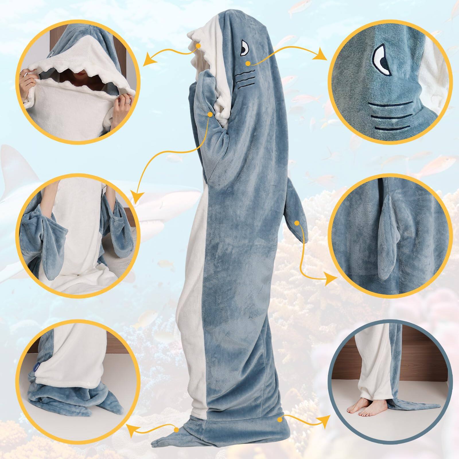 Dapper Styles Shark Blanket For Adult Super Soft Cozy Flanne Wearable ...