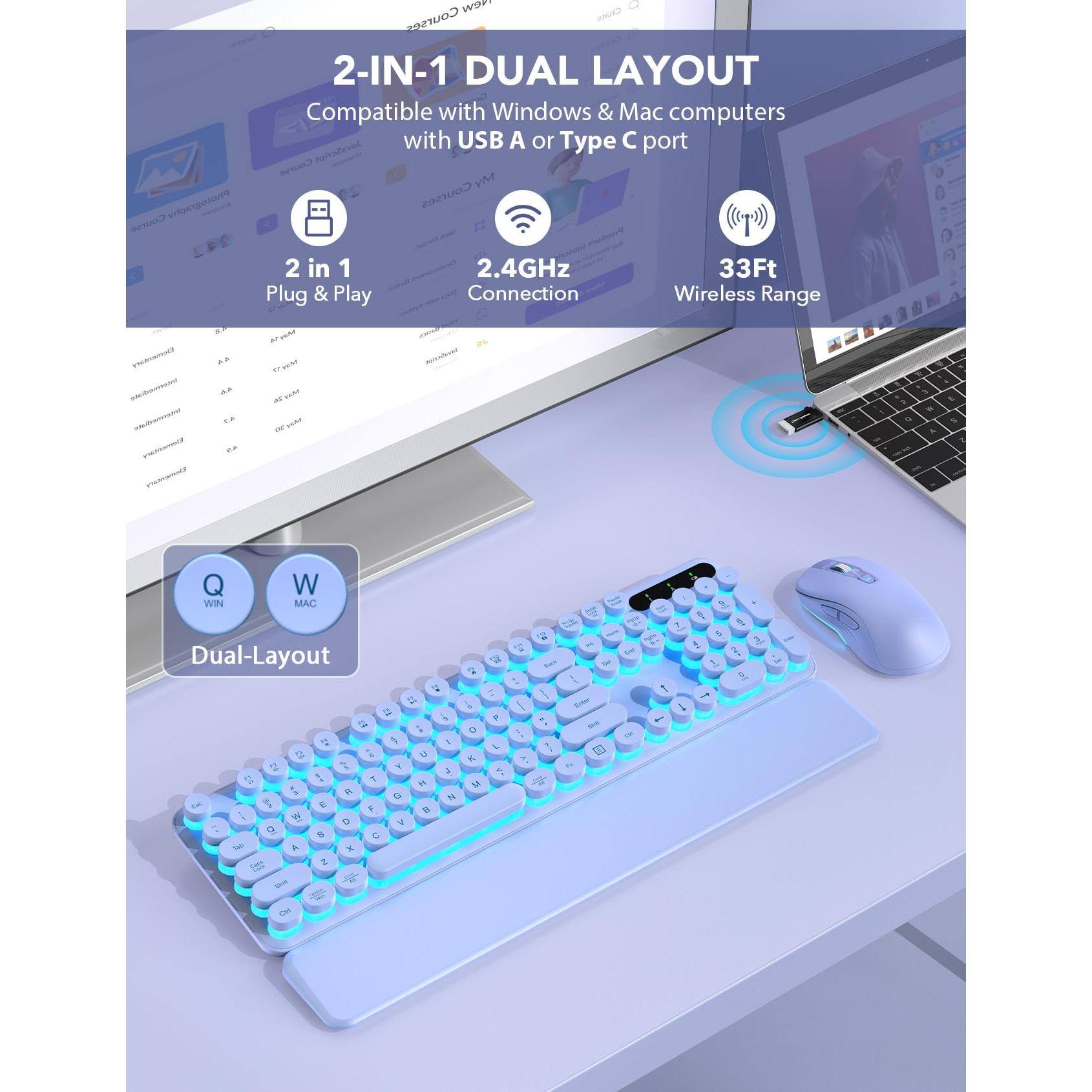 Pacoar Cade Wireless And Mouse Backlit Typewriter With Retro Round ...