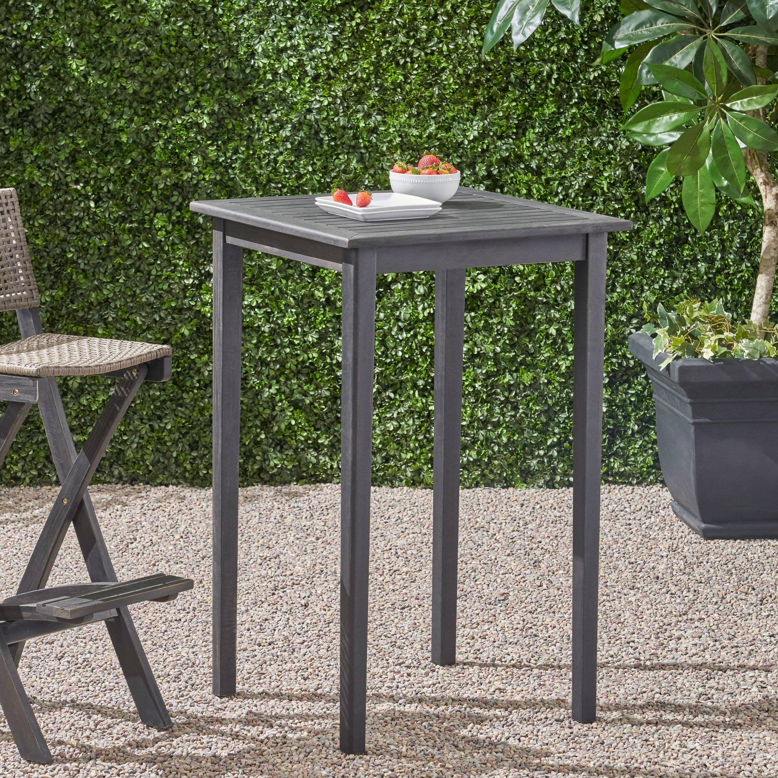 APRILSOUL Outdoor Minimalist Acacia Wood Square Bar Table Dark Gray SF ...