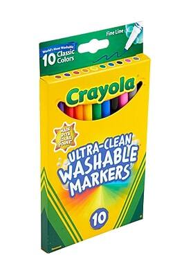 Crayola Ultra Clean Washable Markers, Fine Line, 10/Box Assorted Colors ...