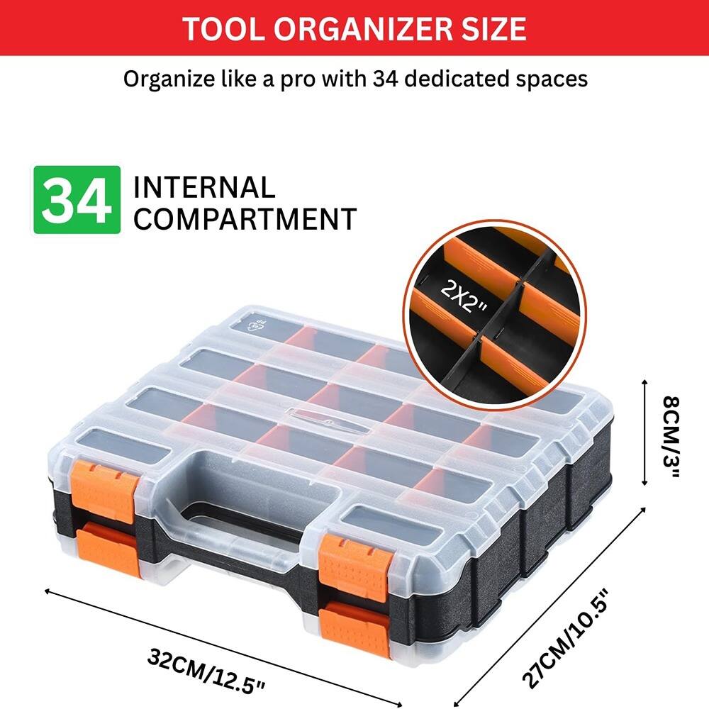 RTMB Double Sided Plastic Storage Box, 18 Compartments, Durable, Clear ...