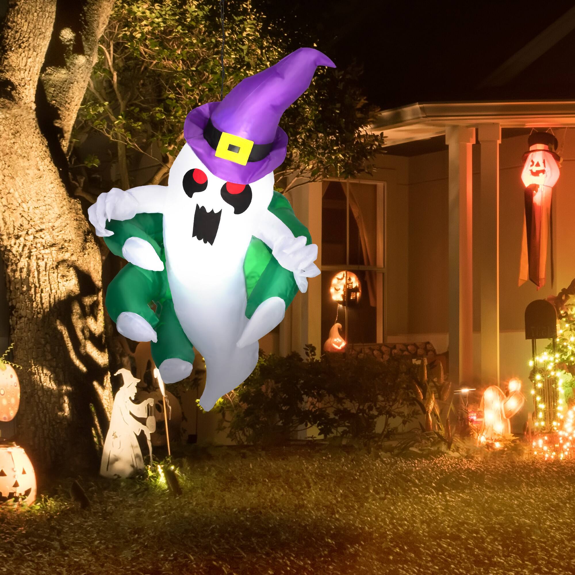 Outsunny 4ft Inflatable Halloween Decoration, Lighted Window Sticker ...
