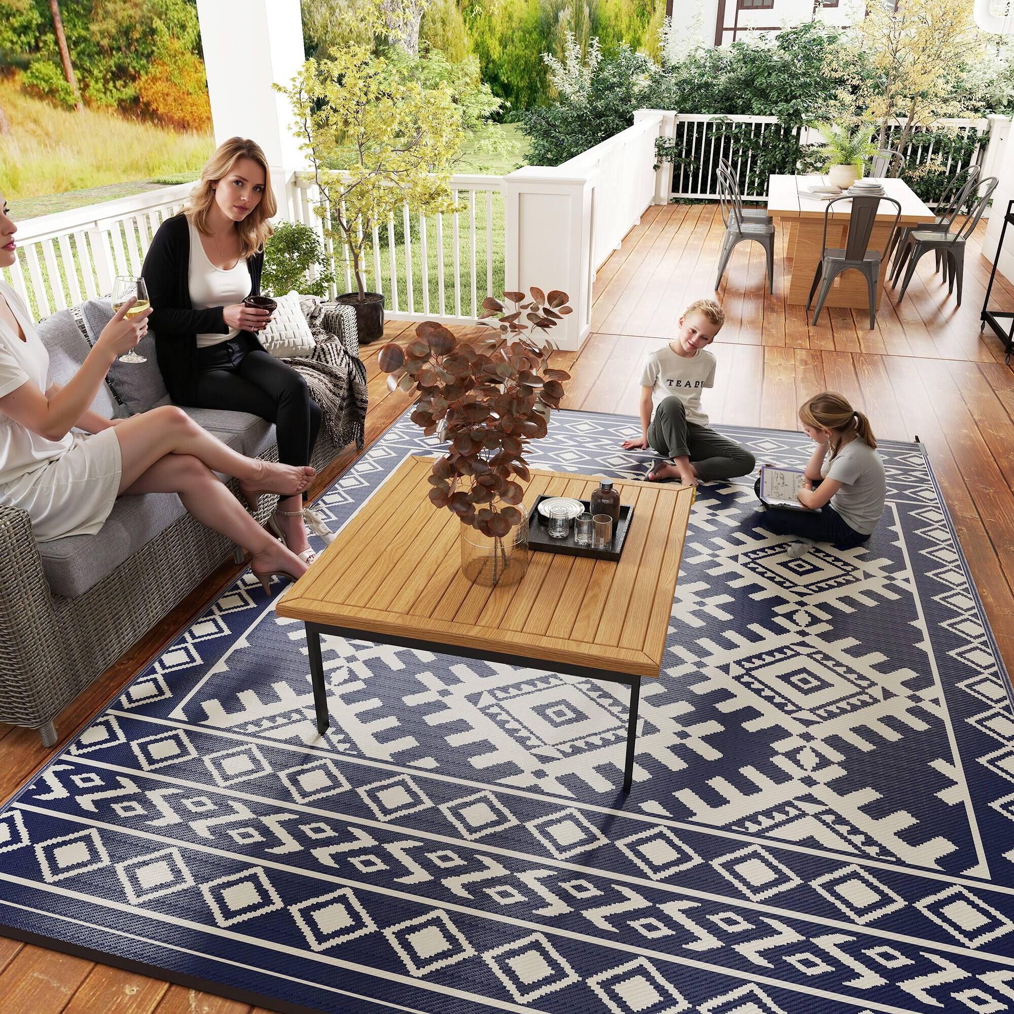 Outsunny Outdoor Rug for Patio, 9' x 12' Waterproof Large Mat ...