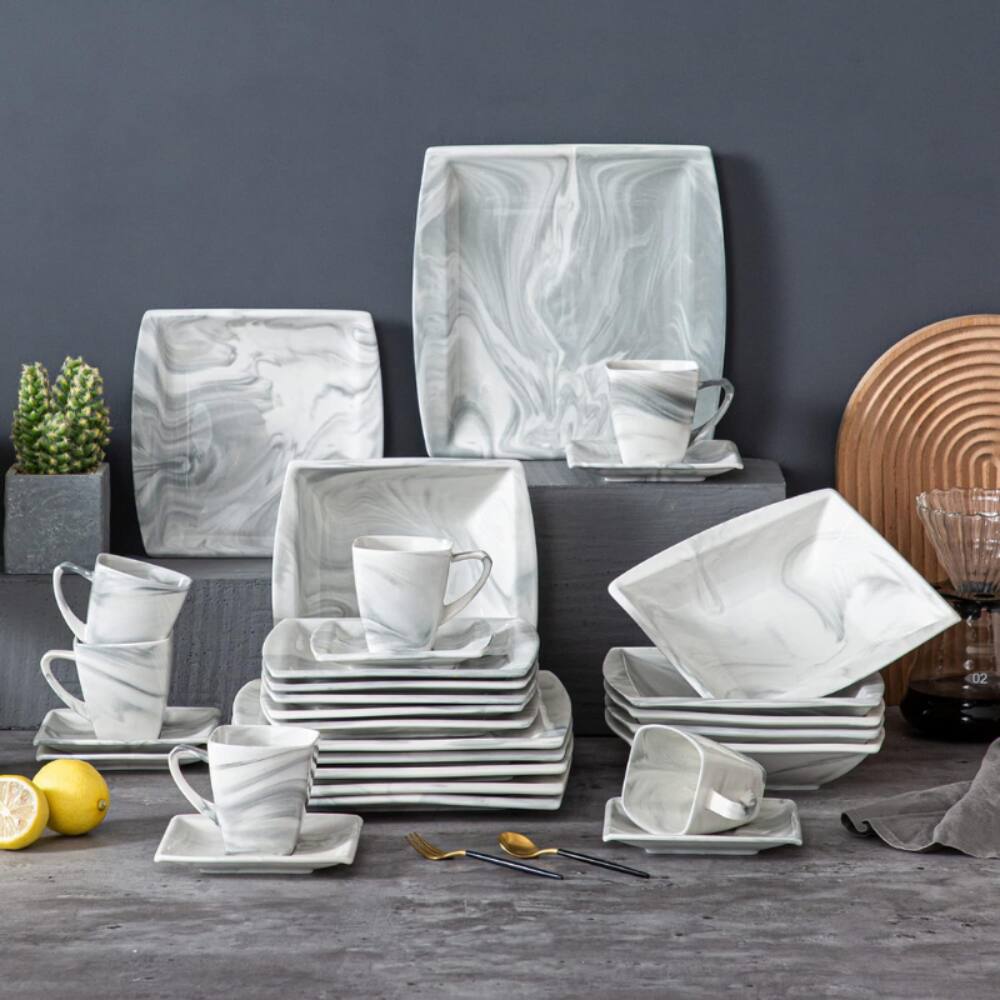 Bits Burst Marble Design Porcelain Dinnerware Set Square BB-DS302 ...