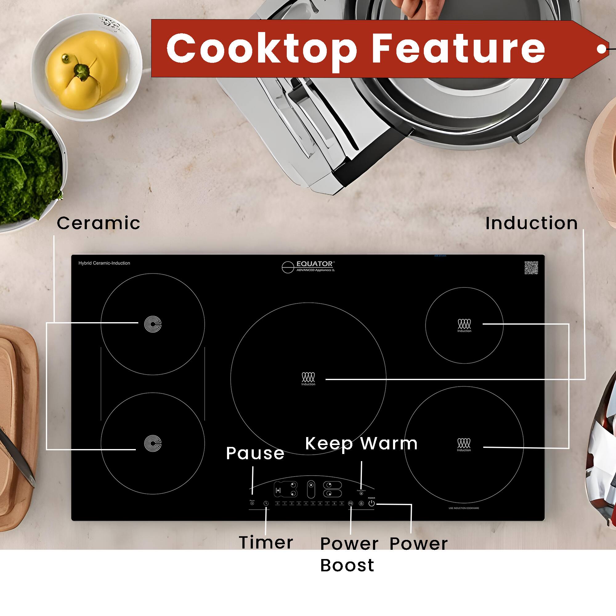 Equator 36" Built in Electric Cooktop| Hybrid Ceramic & Induction 5 ...