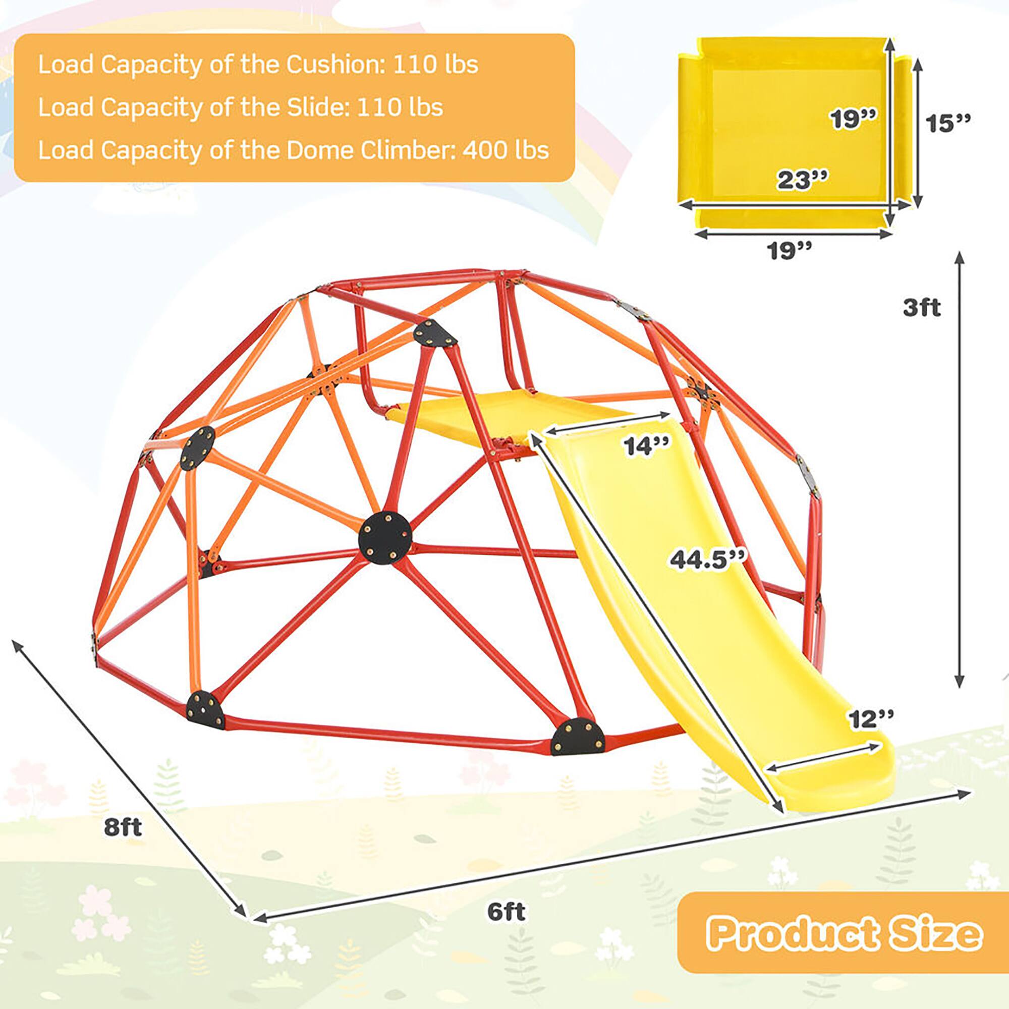 Gymax 8FT Climbing Dome w/ Slide Outdoor Kids Jungle Gym Dome Climber ...