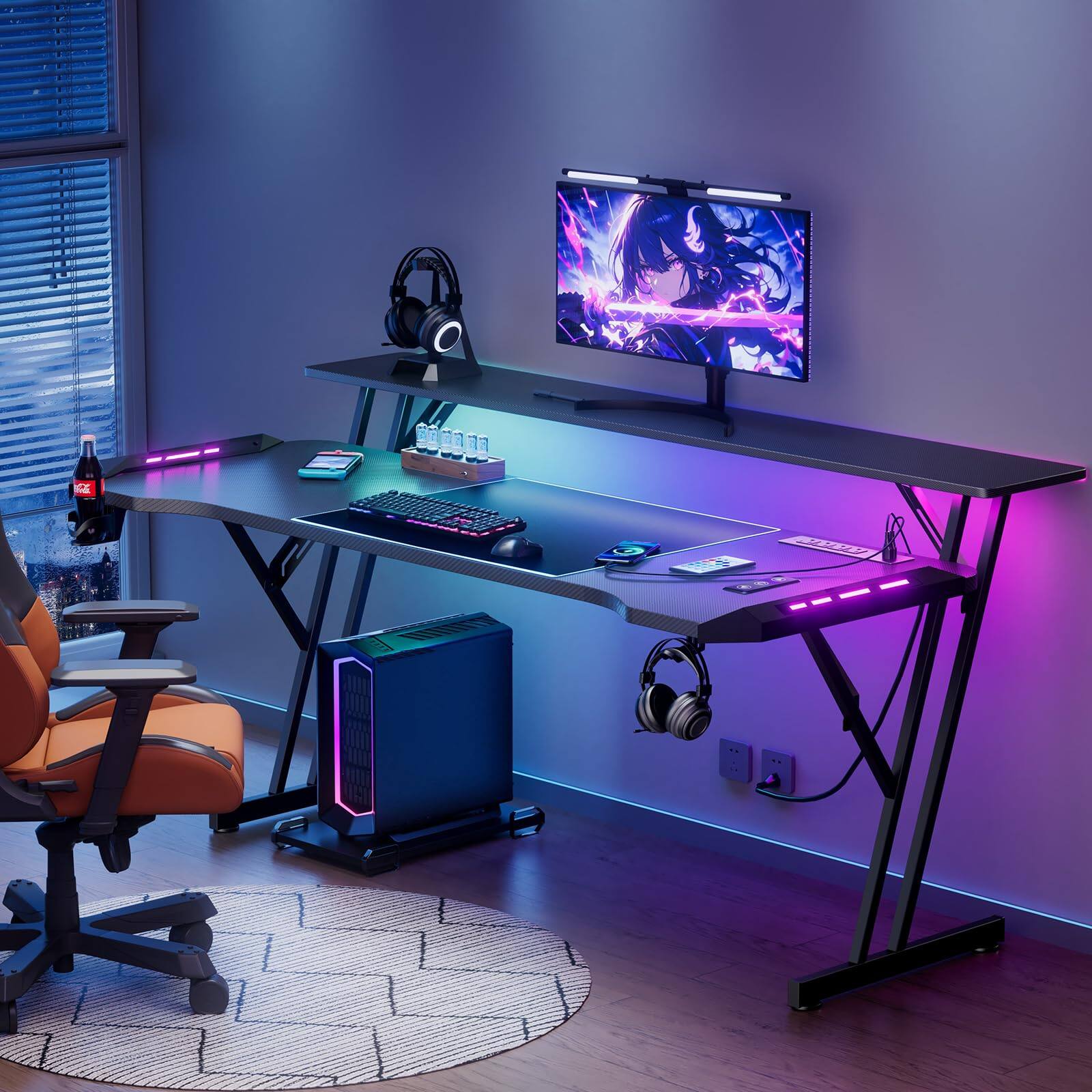 Hirose Alice Gaming Desk Smart Computer Gamer With Led Lights & Mouse ...