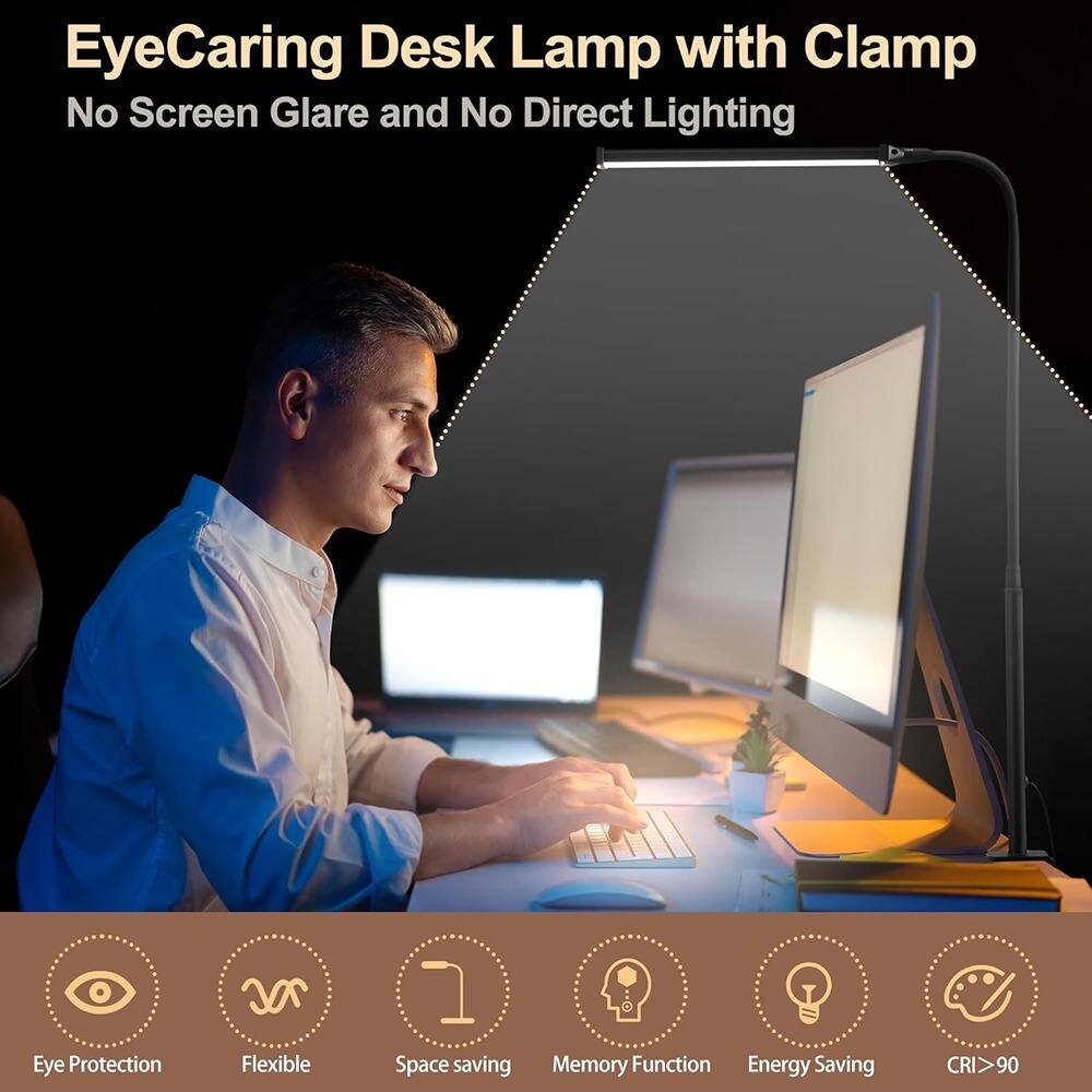 PARKER SLATER LED Desk Lamp for Home Office, Eye Care Clip On Light ...