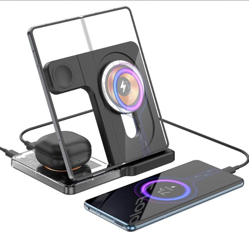 RISOKEYS Desktop Magnetic 3 in 1 Wireless Charger Stand Foldable Power ...