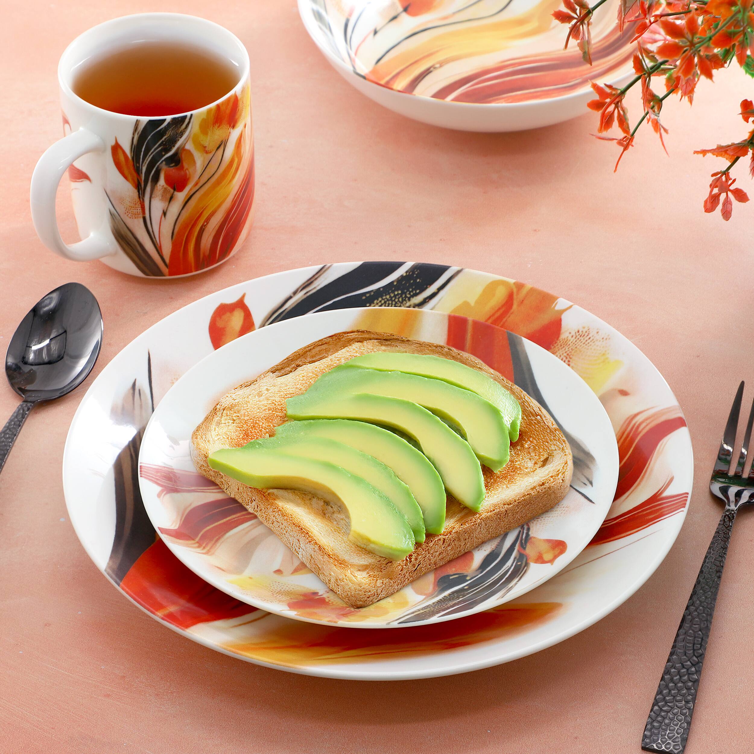 Elama Tulip Fields 16 Piece Round Porcelain Dinnerware Set Yellow ...