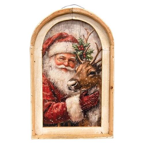 BreeBe Santa & Reindeer Distressed Arch Frame Multicolor GHMK1261A ...