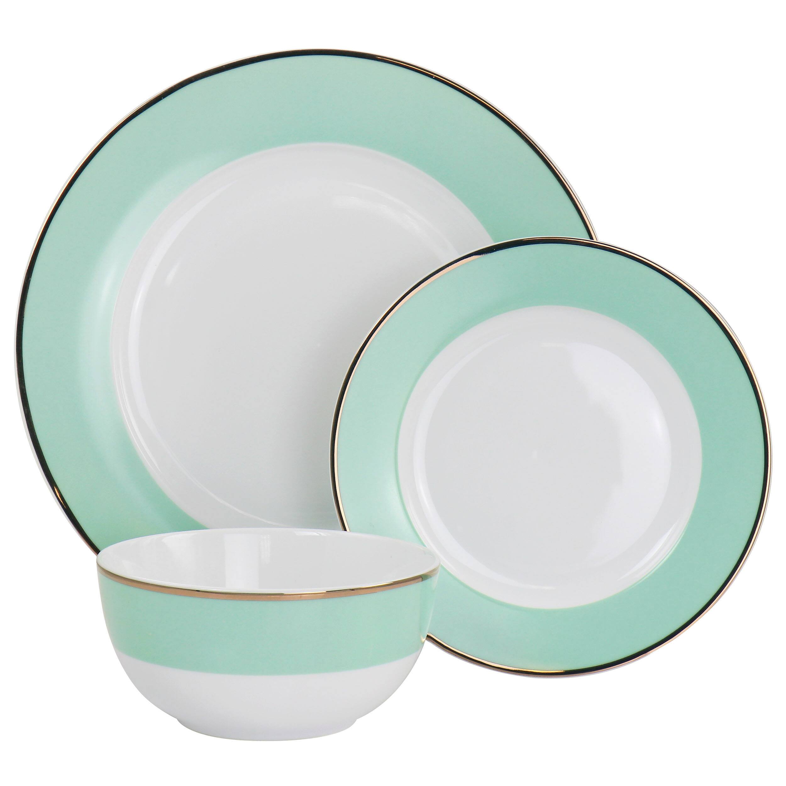 Martha Stewart Gold Rimmed 12 Piece Fine Ceramic Dinnerware Set Mint ...