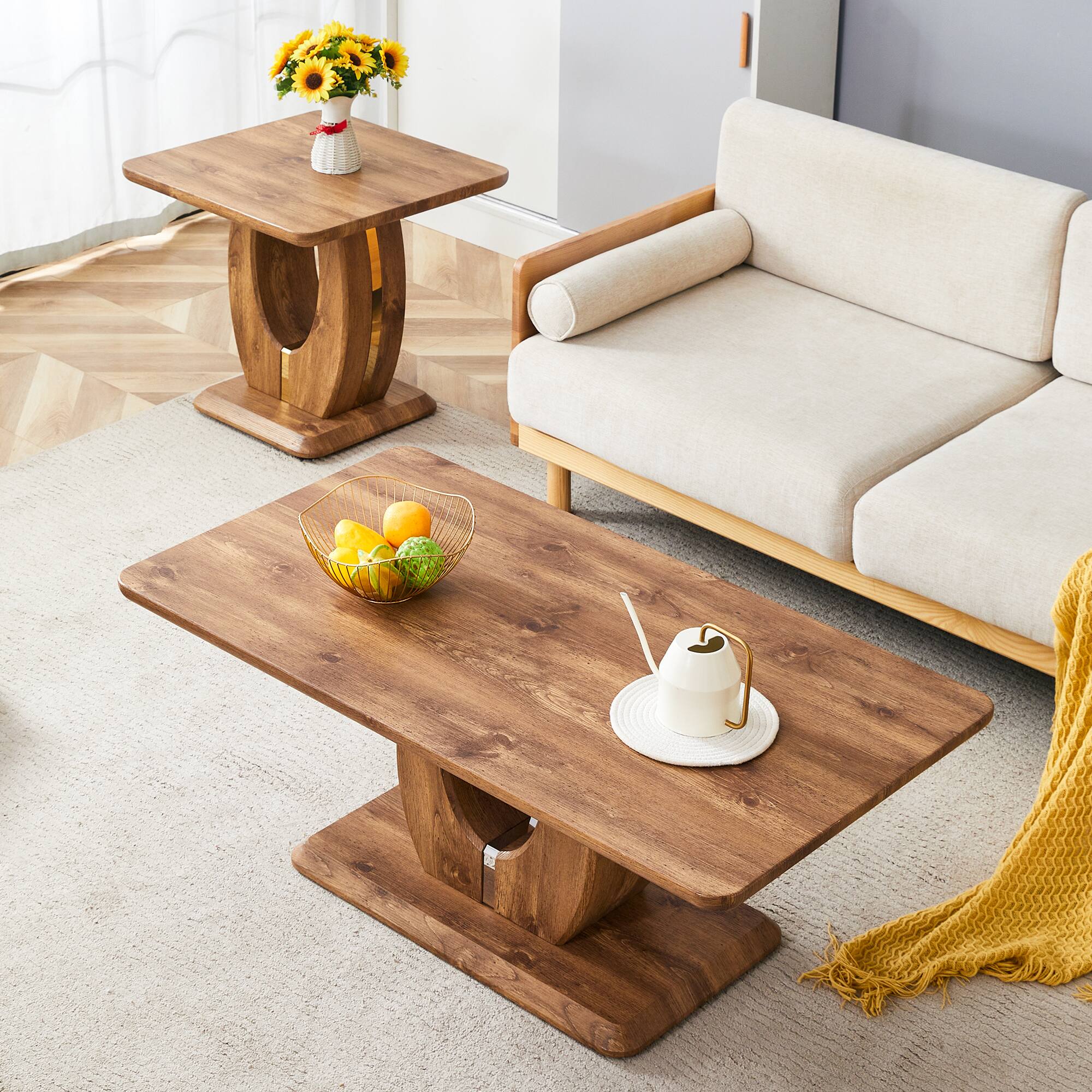 TinyHomie Modern Minimalist Coffee Table Set Square Rectangular Wood ...
