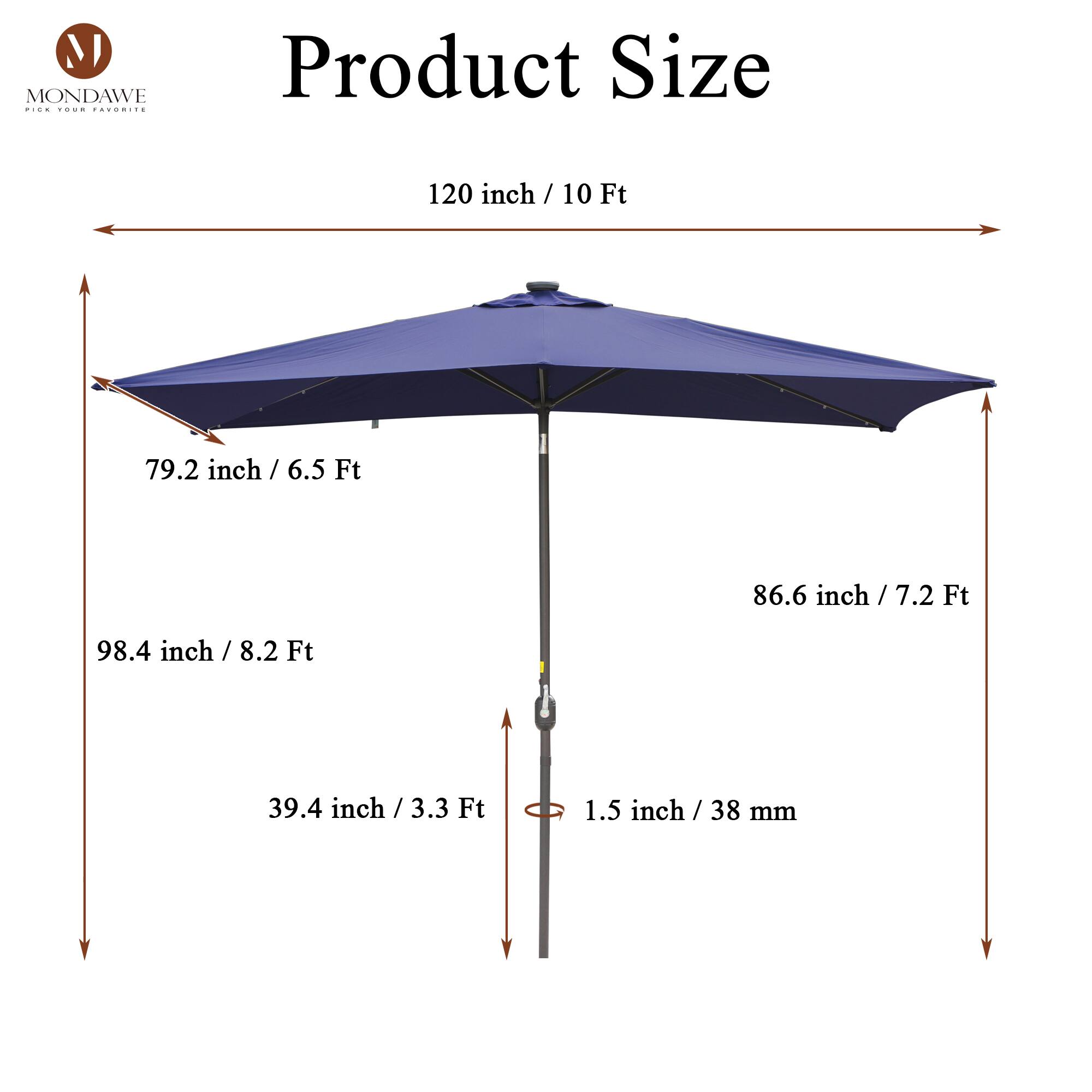 Mondawe 10' x 6'5ft Patio Umbrella 26 Solar LED Lights Rectangular ...
