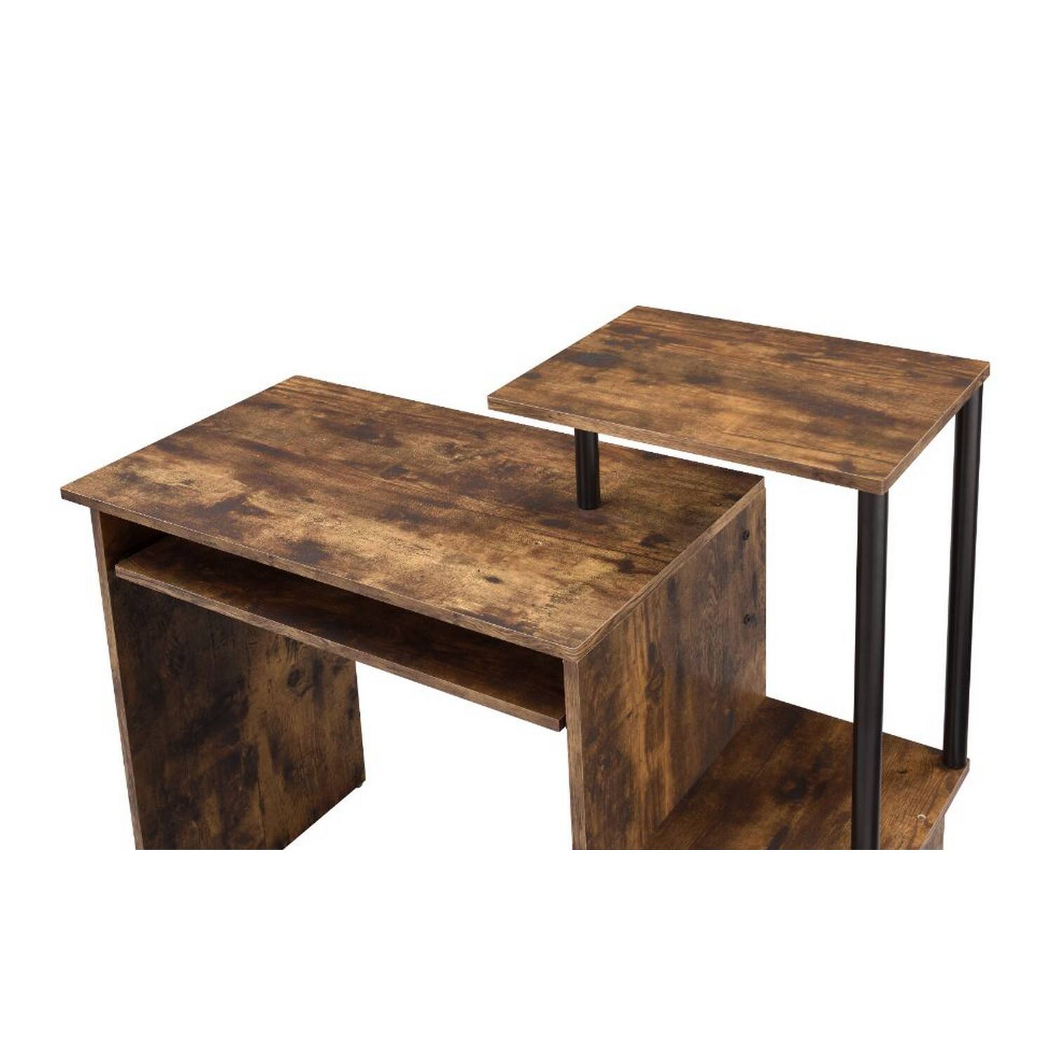 Manhattan Lane Computer Desk with Built In Bookshelf, Weathered Oak and ...