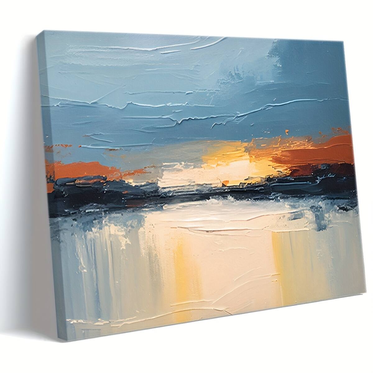 blue 1pc Modern Art Deco Marine Sunset Landscape Oil Painting on Wooden ...