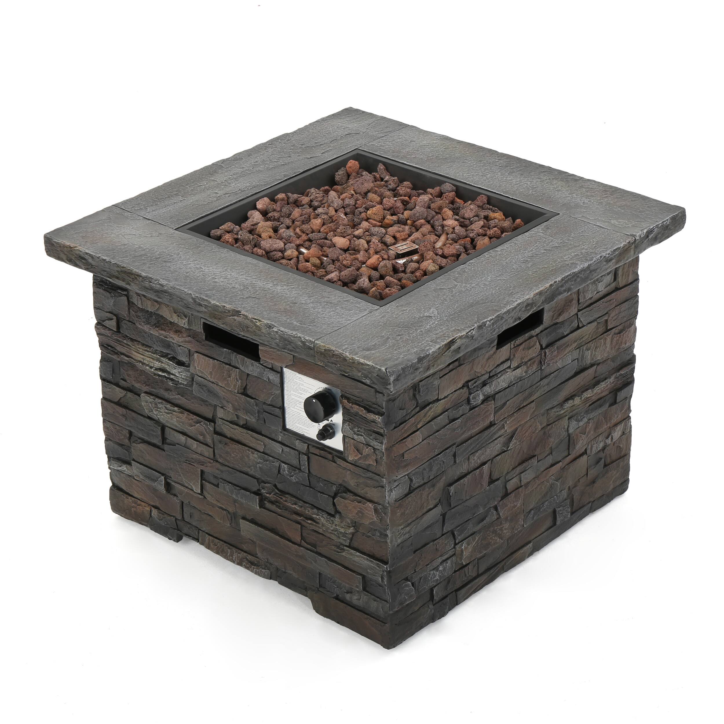Spaco 40" Outdoor 40,000 BTU Square Concrete Propane Fire Pit Stone ...