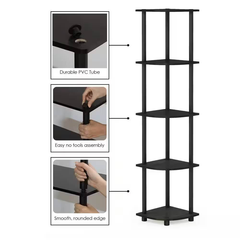 Hivvago 5 Shelf Modern Corner Bookcase Espresso Black Wood Finish ...