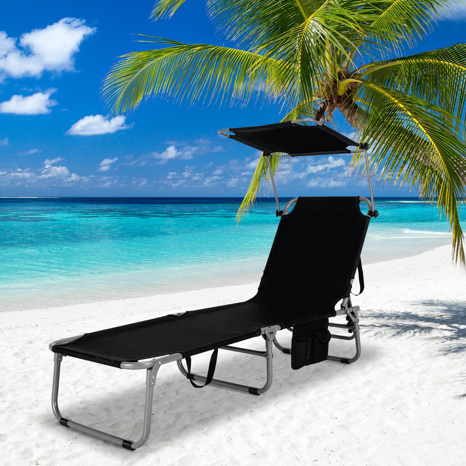 Gymax Foldable Lounge Chair Adjustable Outdoor Beach Patio Pool ...