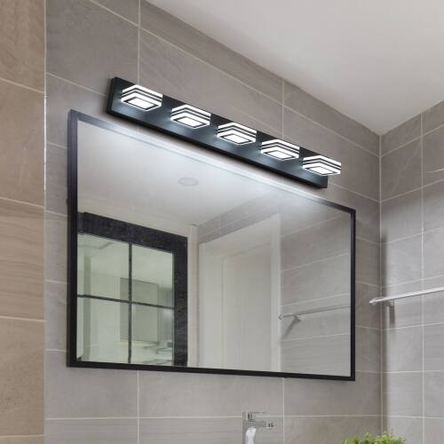 LUCKY ONE 32in Wall Mount LED Vanity Light, 5 Light Fixture with Square ...