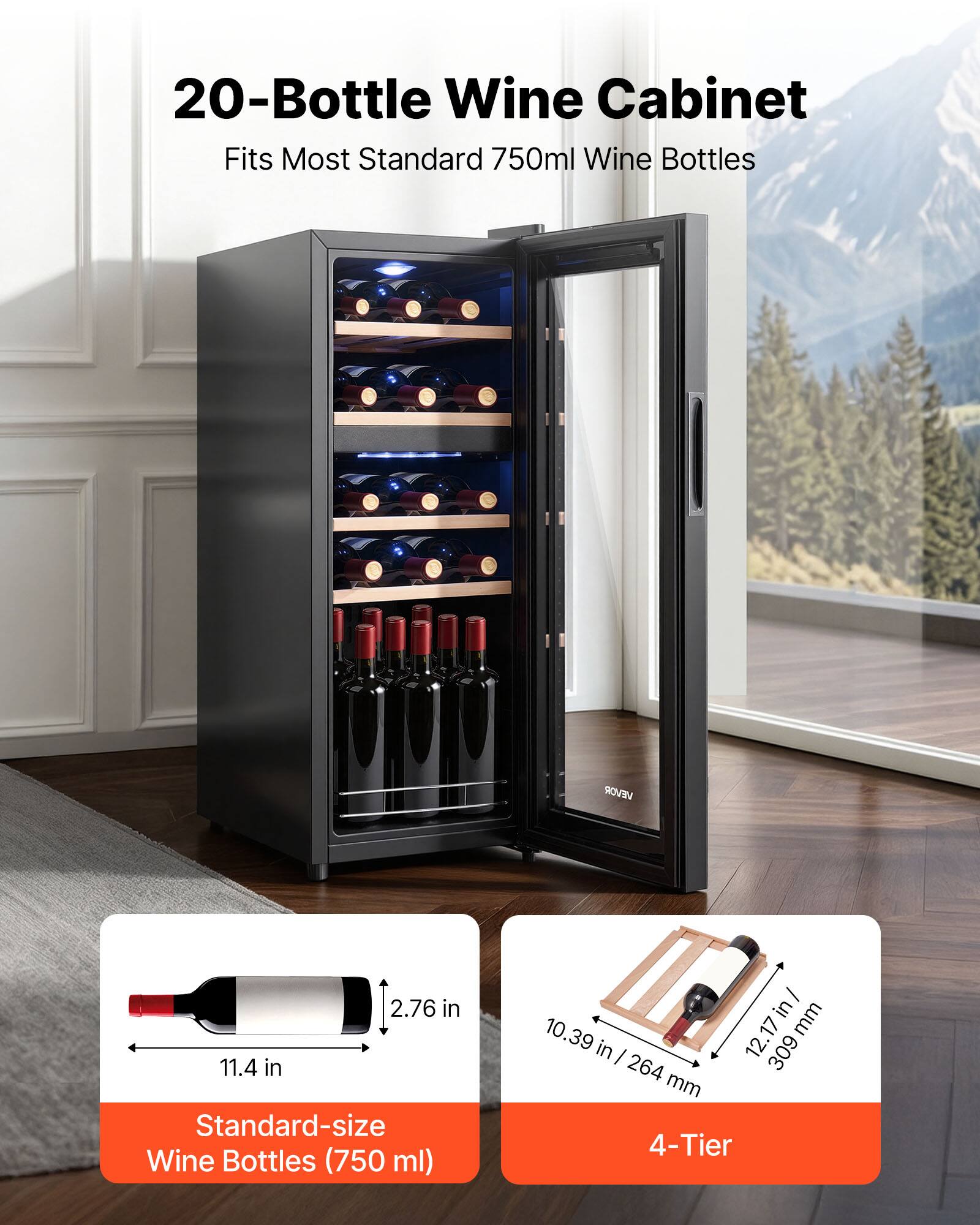 VEVOR 20 Bottle Wine Fridge, Freestanding Wine Cooler Refrigerator ...