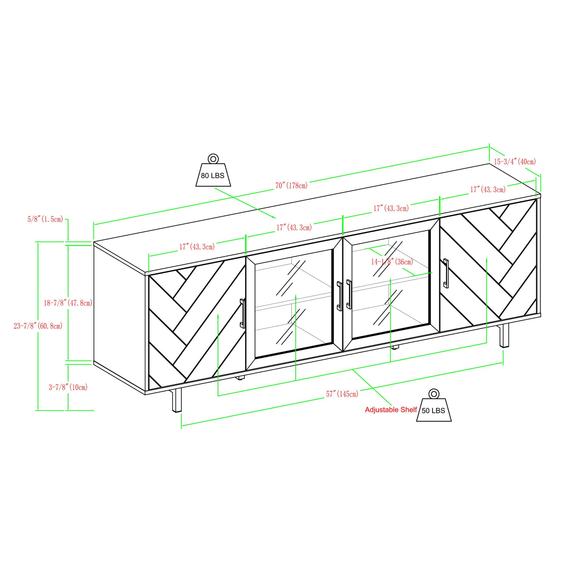 Walker Edison Modern Herringbone TV Stand for TVs up to 80” Birch ...