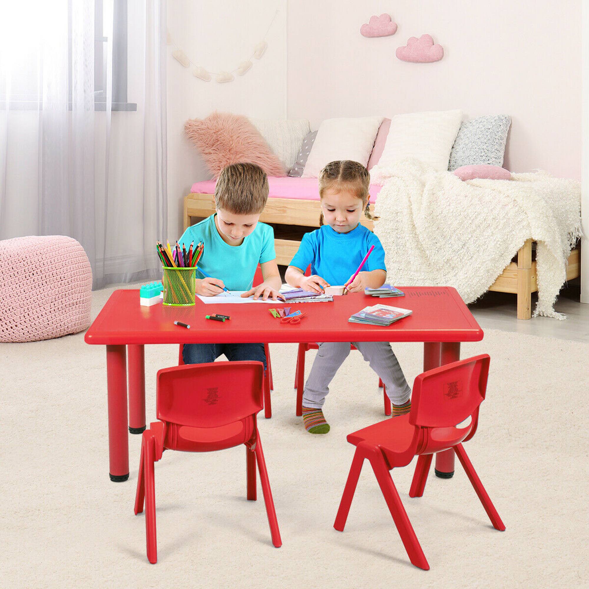 Gymax Kids Plastic Table and Stackable Chairs Set Indoor/Outdoor Home ...