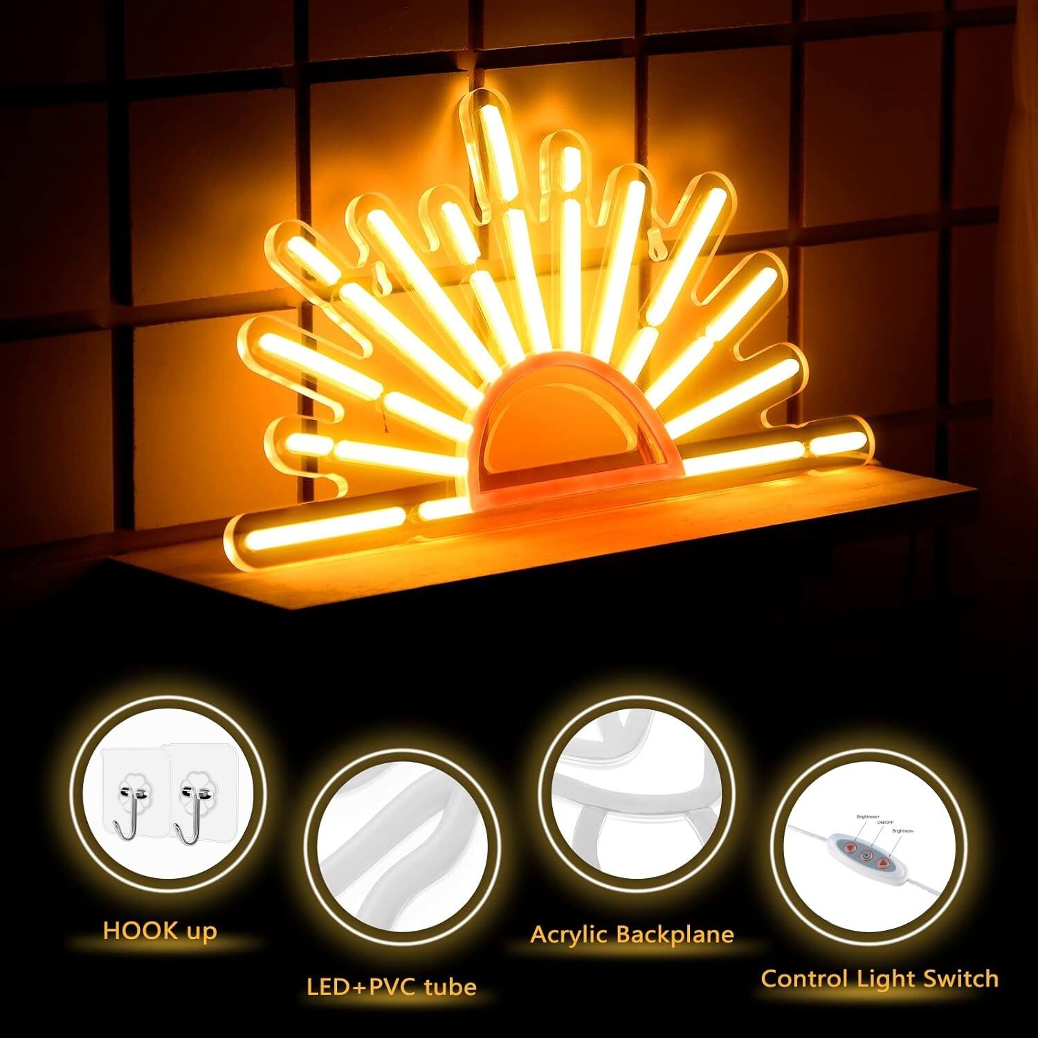 Auledio Orange Sunrise Sunset Neon Sign Boho Wall Art Neon Lights for ...