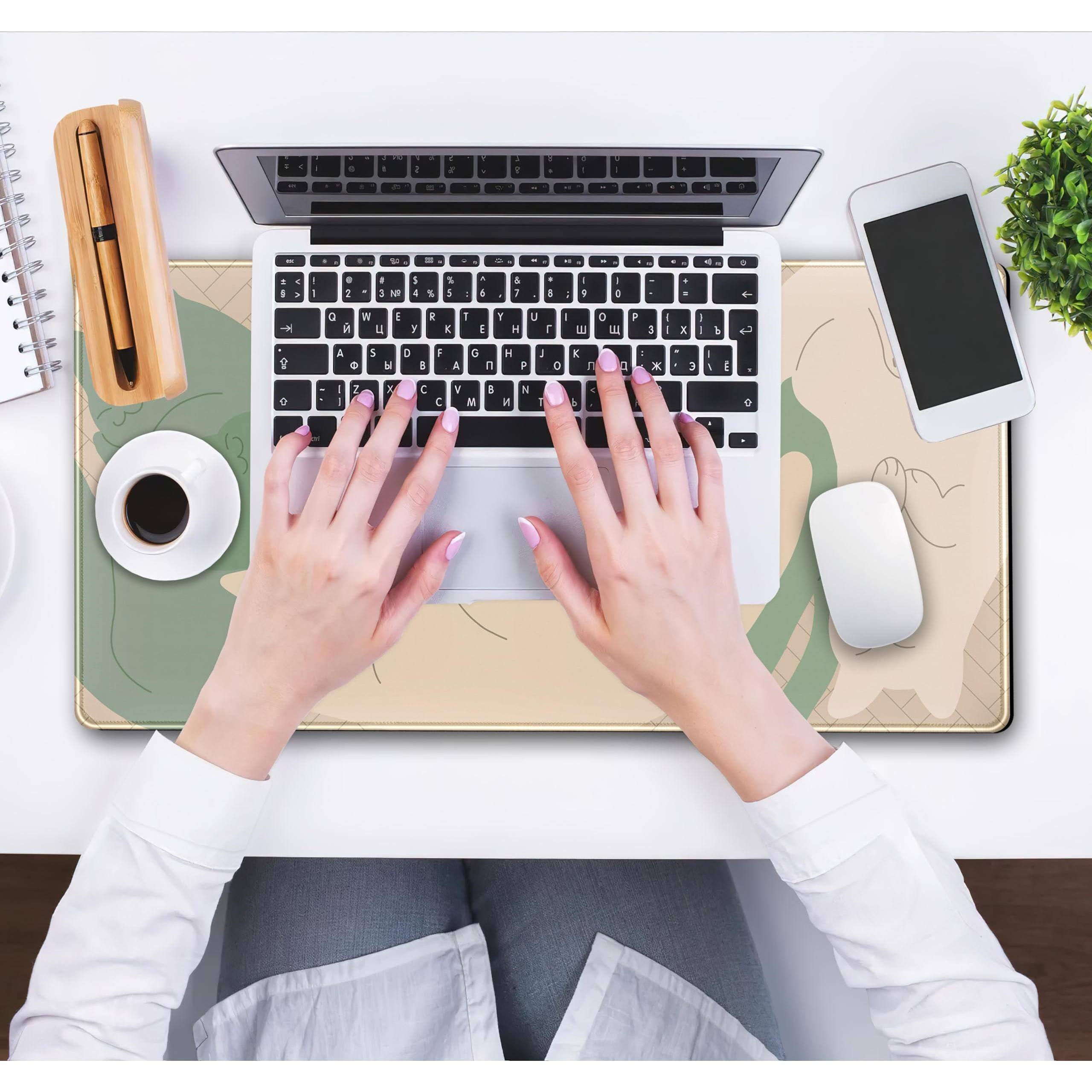 Earthley Blooms Cute Sleeping Cats Desk Mat Matcha Green Pad Minimalist ...