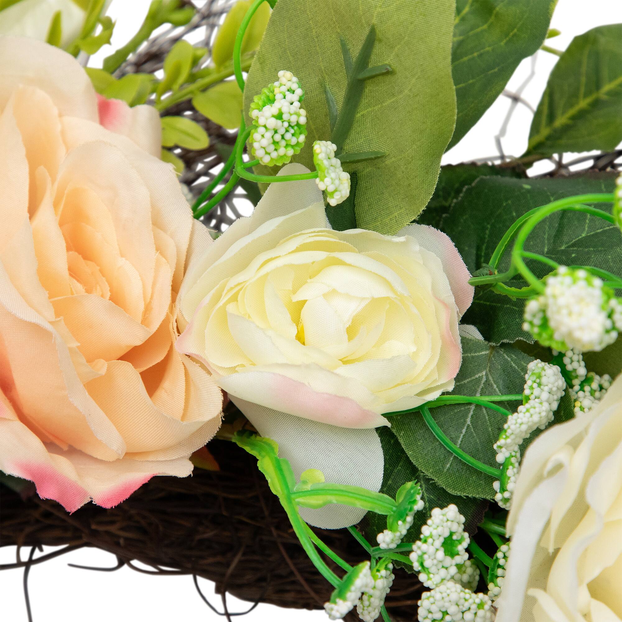 Northlight Rose and Foliage Artificial Spring Wreath 24 Inch, Unlit ...