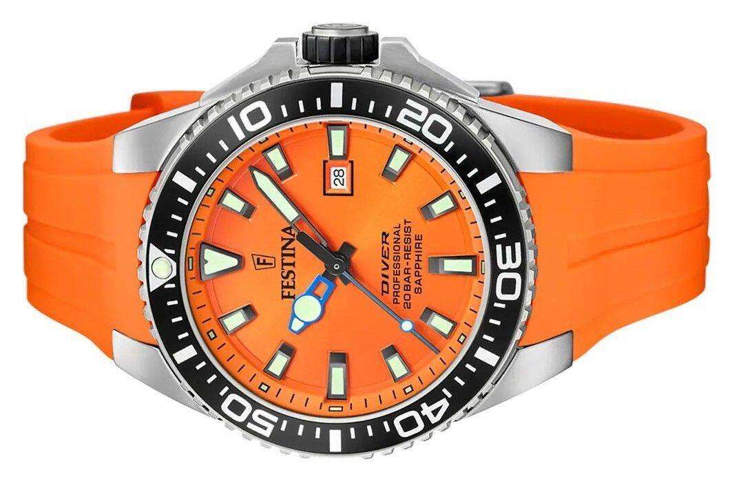 Festina Diver Rubber Strap Dial Quartz F20664 4 200M Men's Watch Orange ...