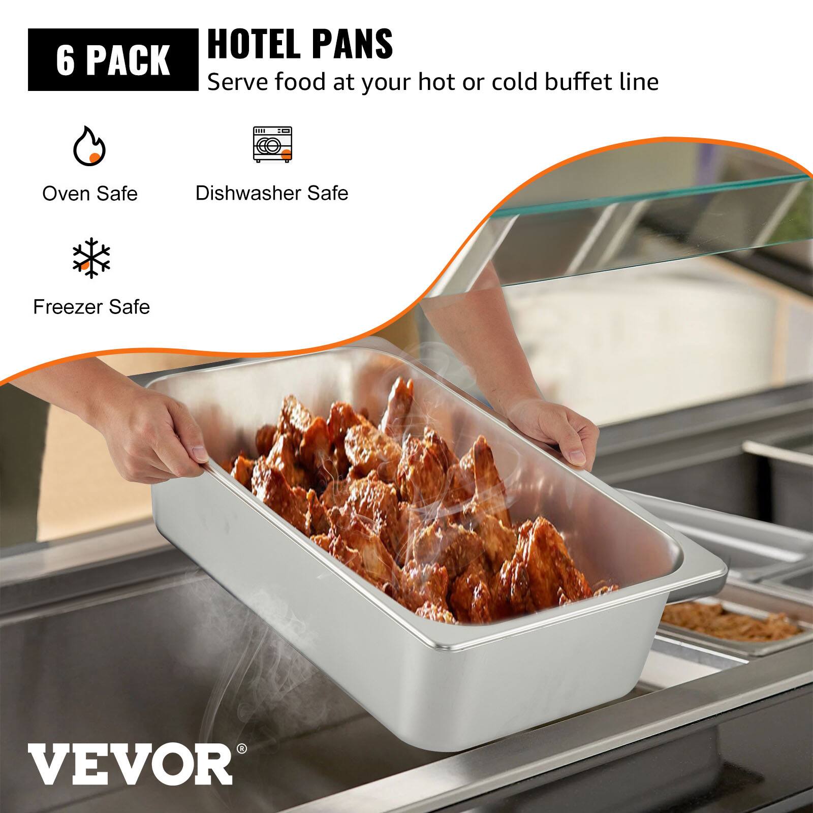 VEVOR 6 Pack Steam Table Pans 20.9 x 12.8 x 5.9 Inch Deep Steam Table ...