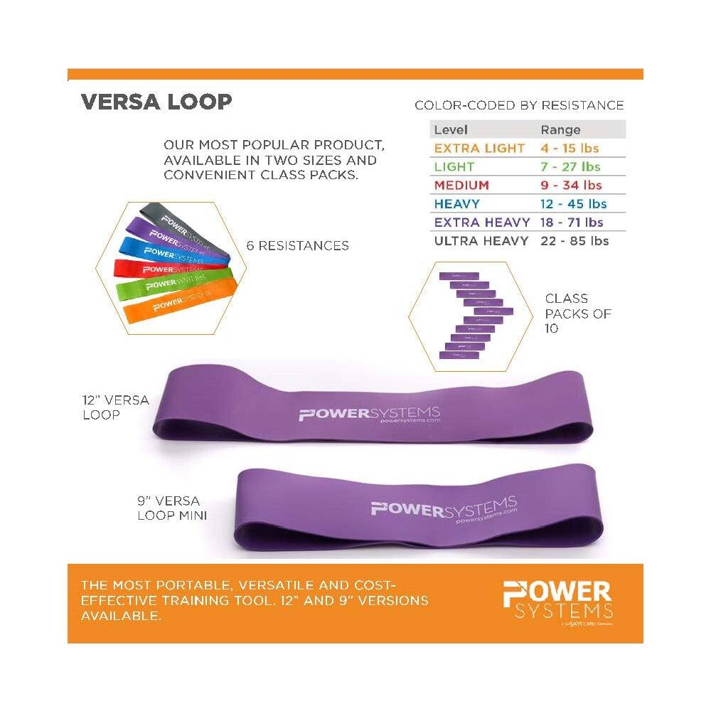 Power Systems 9" Mini Versa Loop Exercise Bands, Extra Light (4 15 lbs) Workout Bands for ...