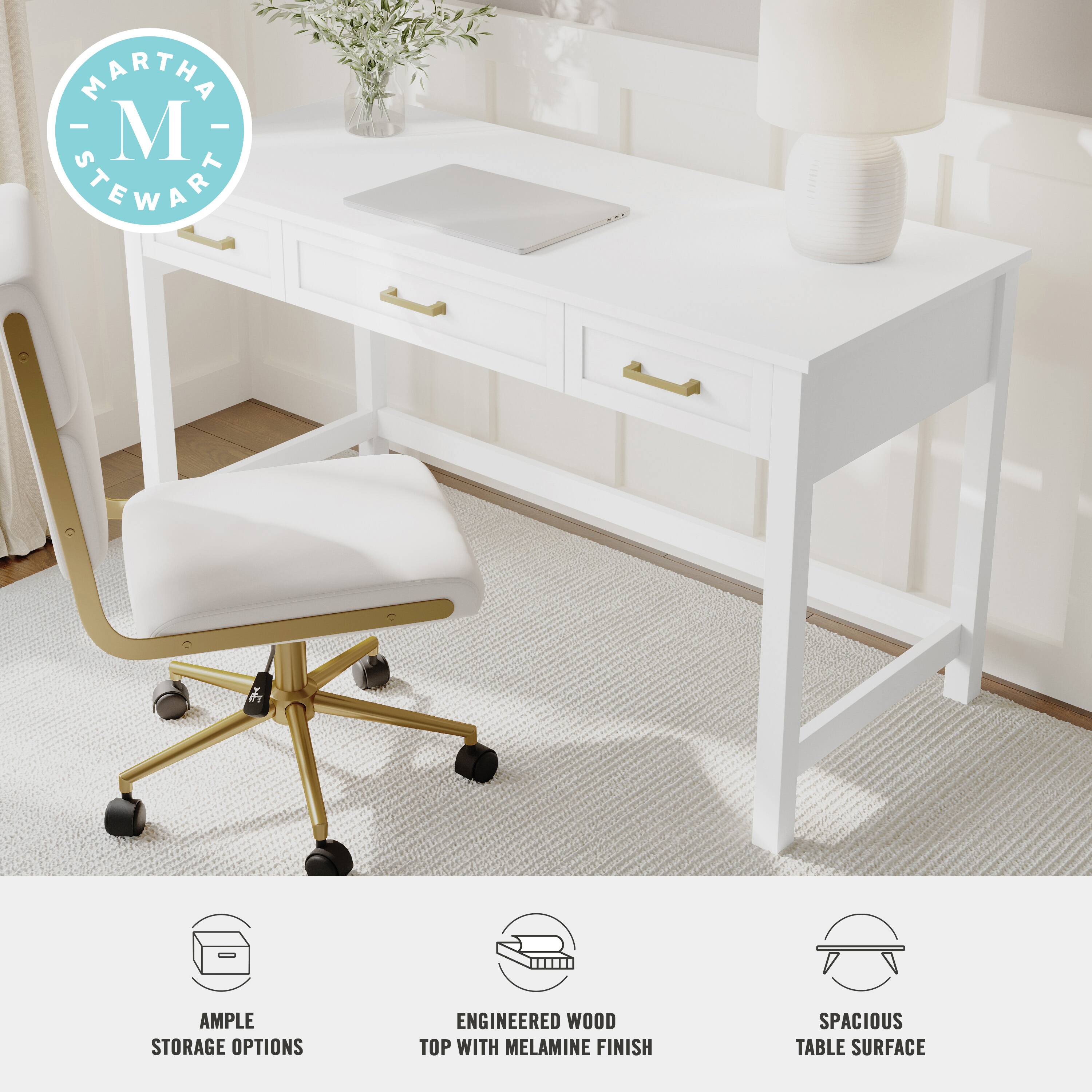 Martha Stewart Hutton Shaker Style Home Office Desk with 3 Drawers ...