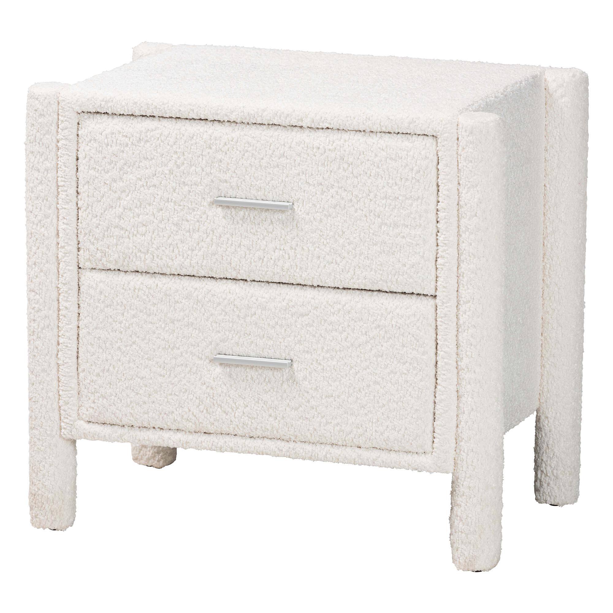 Baxton Studio Laria Modern Teddy Bear Fabric 2 Drawer Nightstand White ...