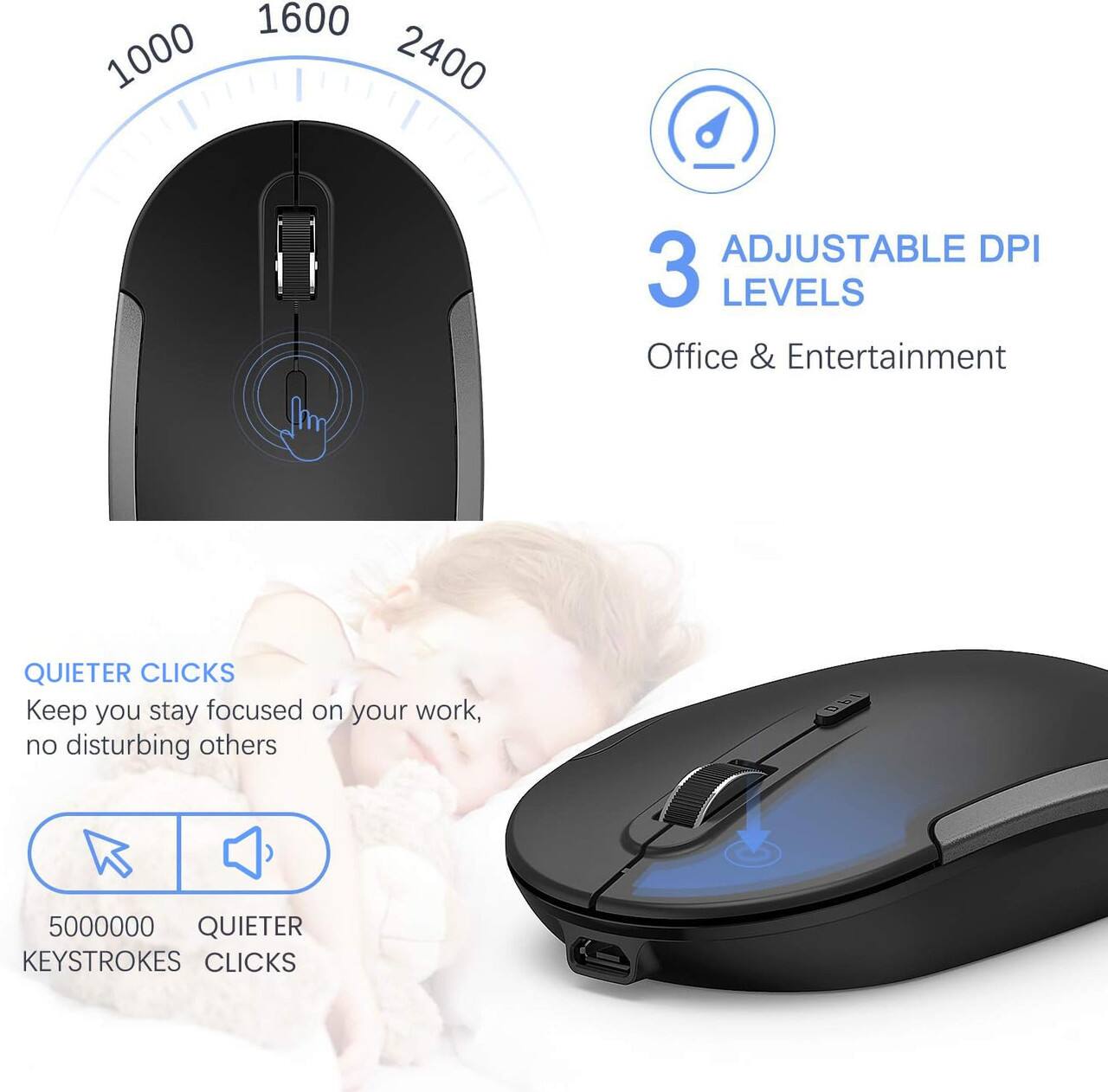 Luckbyte Ultra Slim Rechargeable Wireless Keyboard & Mouse Combo Full ...