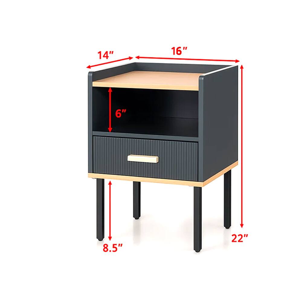 Hivvago Compact Night Table with Pull Out Drawer and Open Display Shelf ...