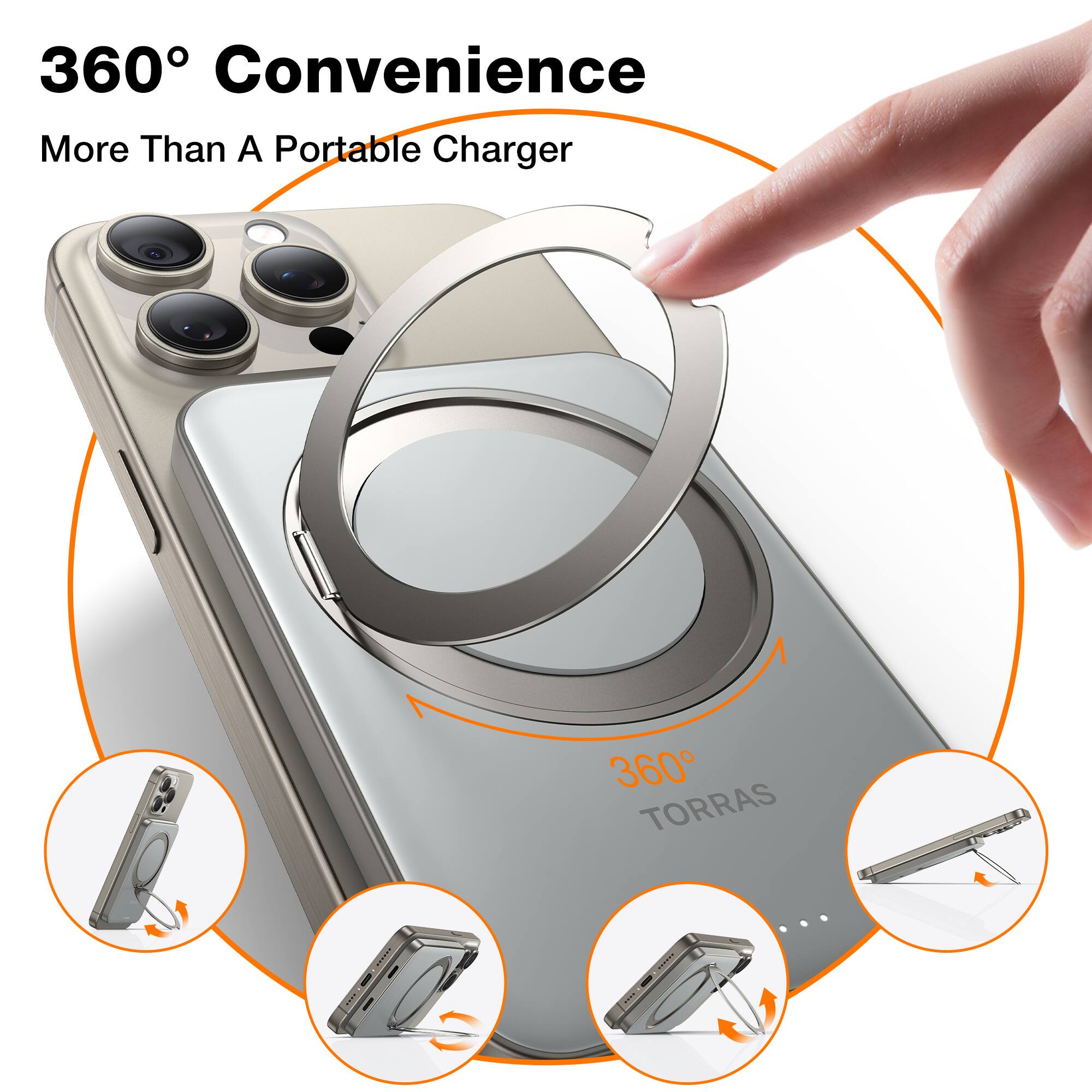 TORRAS Ostand Magnetic Power Bank 5000mAh with 360° Rotatable Stand ...