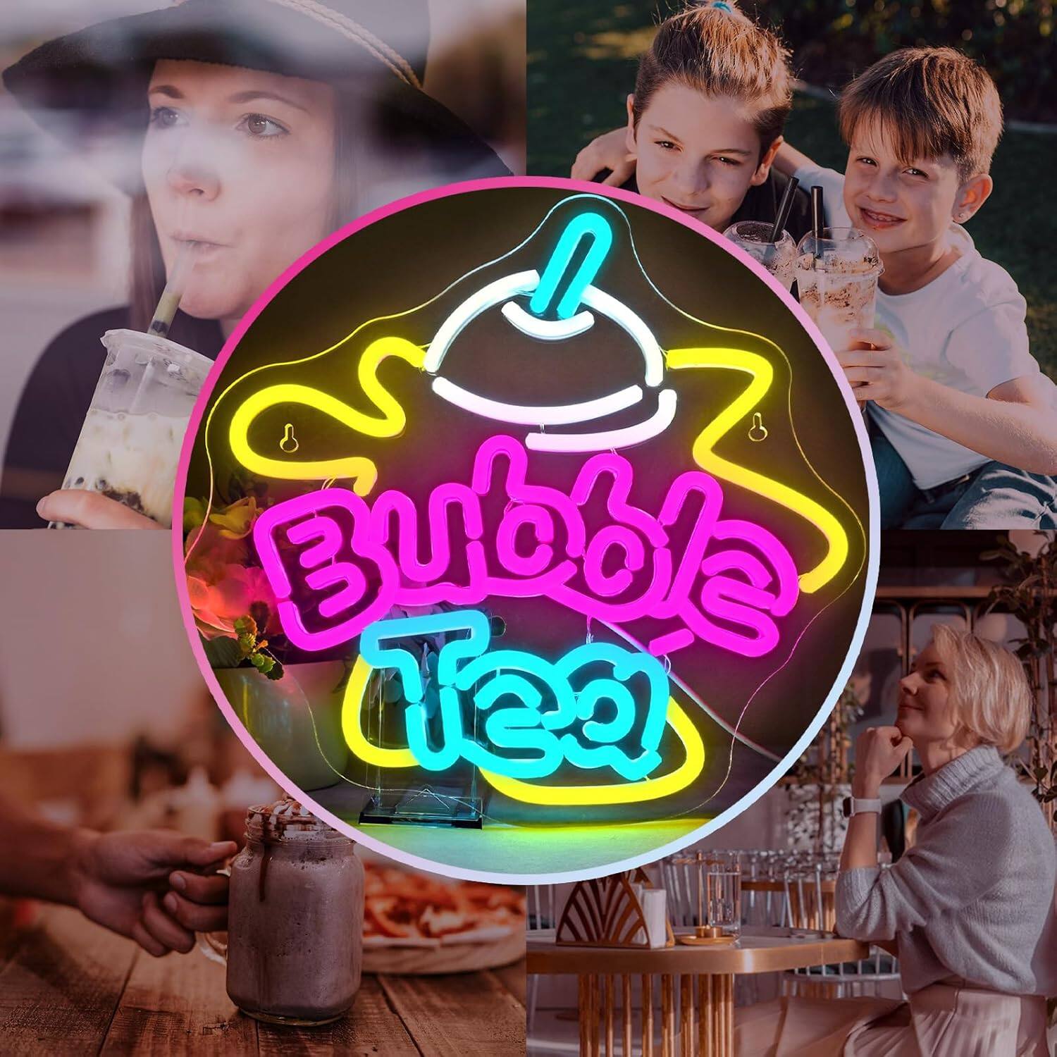 Auledio Bubble Tea Neon Signs for Wall Decor, Dimmable LED Neon Light ...