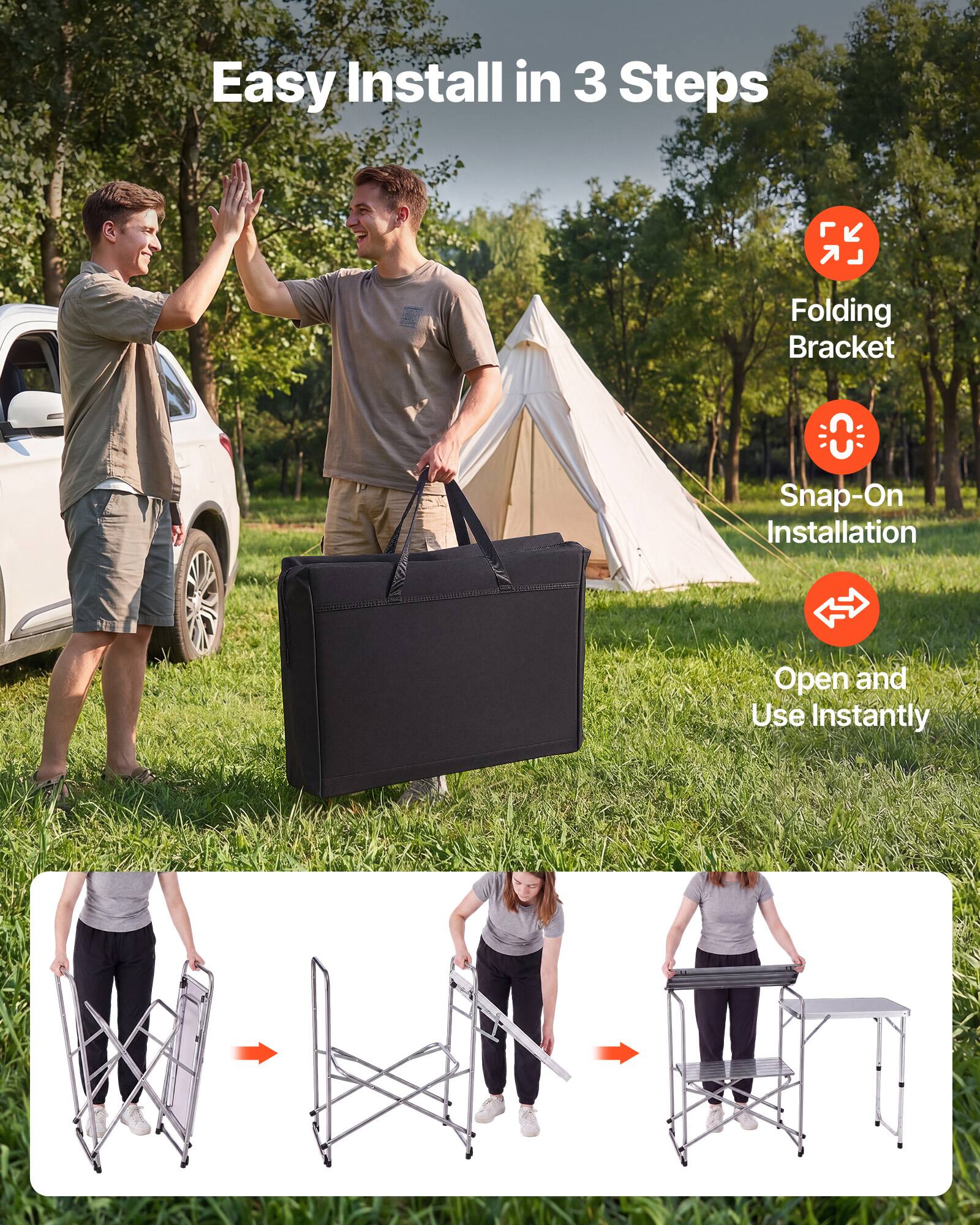 VEVOR Camping Kitchen Table, Slim Fold Cook Station, Portable Folding ...