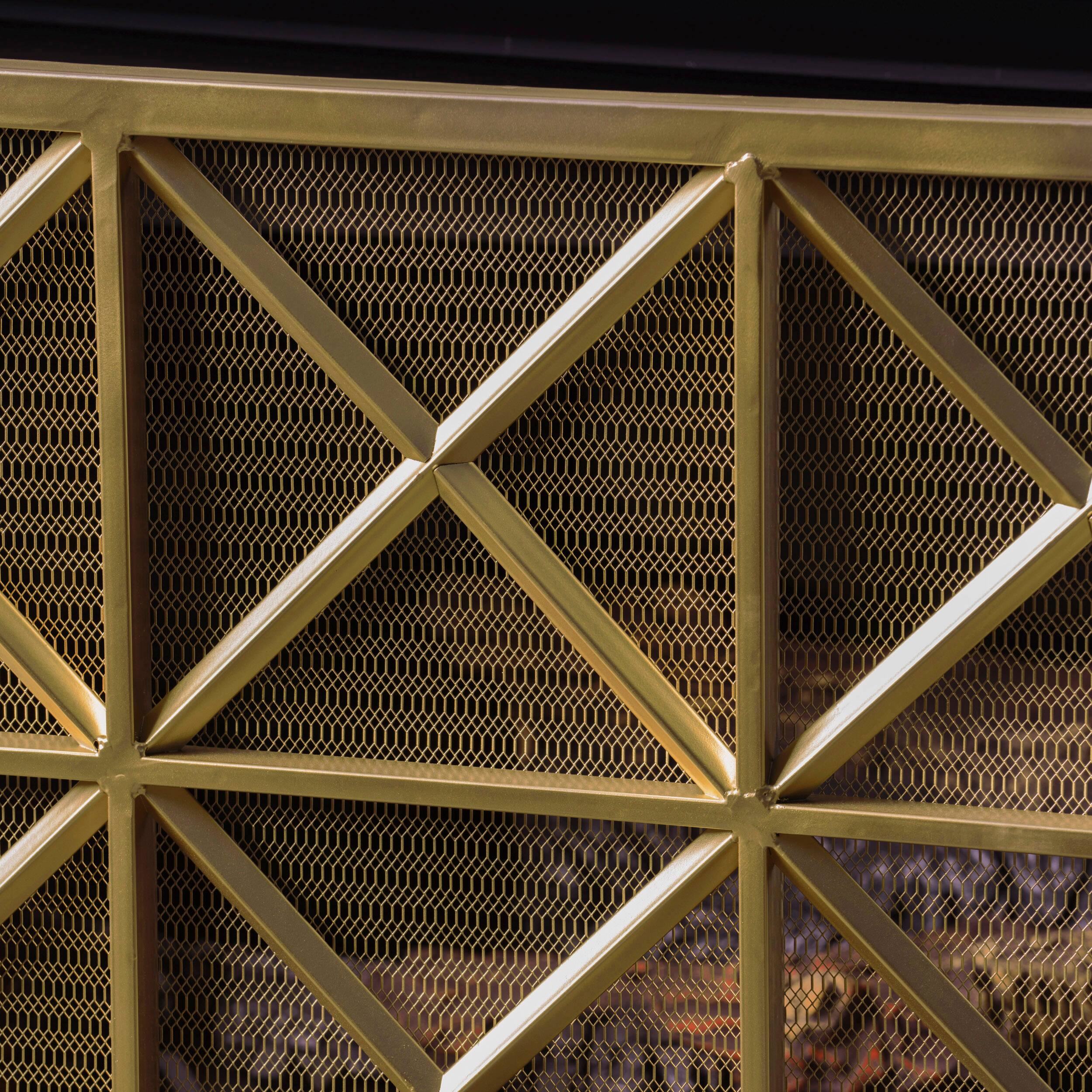 APRILSOUL Margaret 3Panel Fireplace Screen Iron Black Gold SF-WO-61131. ...