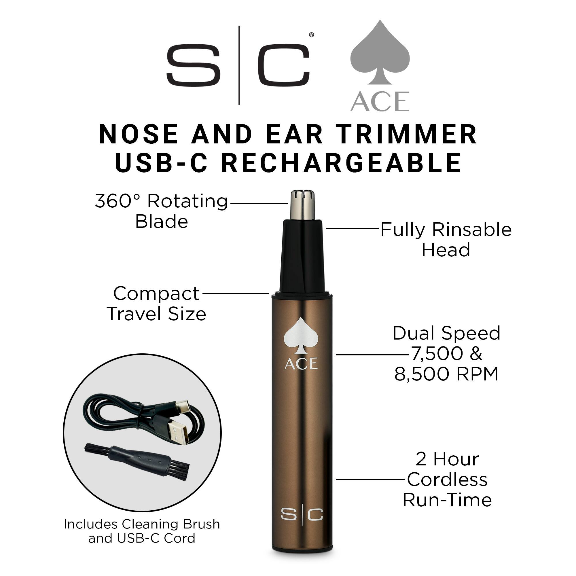 StyleCraft Ace Electric Ear and Nose Trimmer with Cap Black SC412B ...