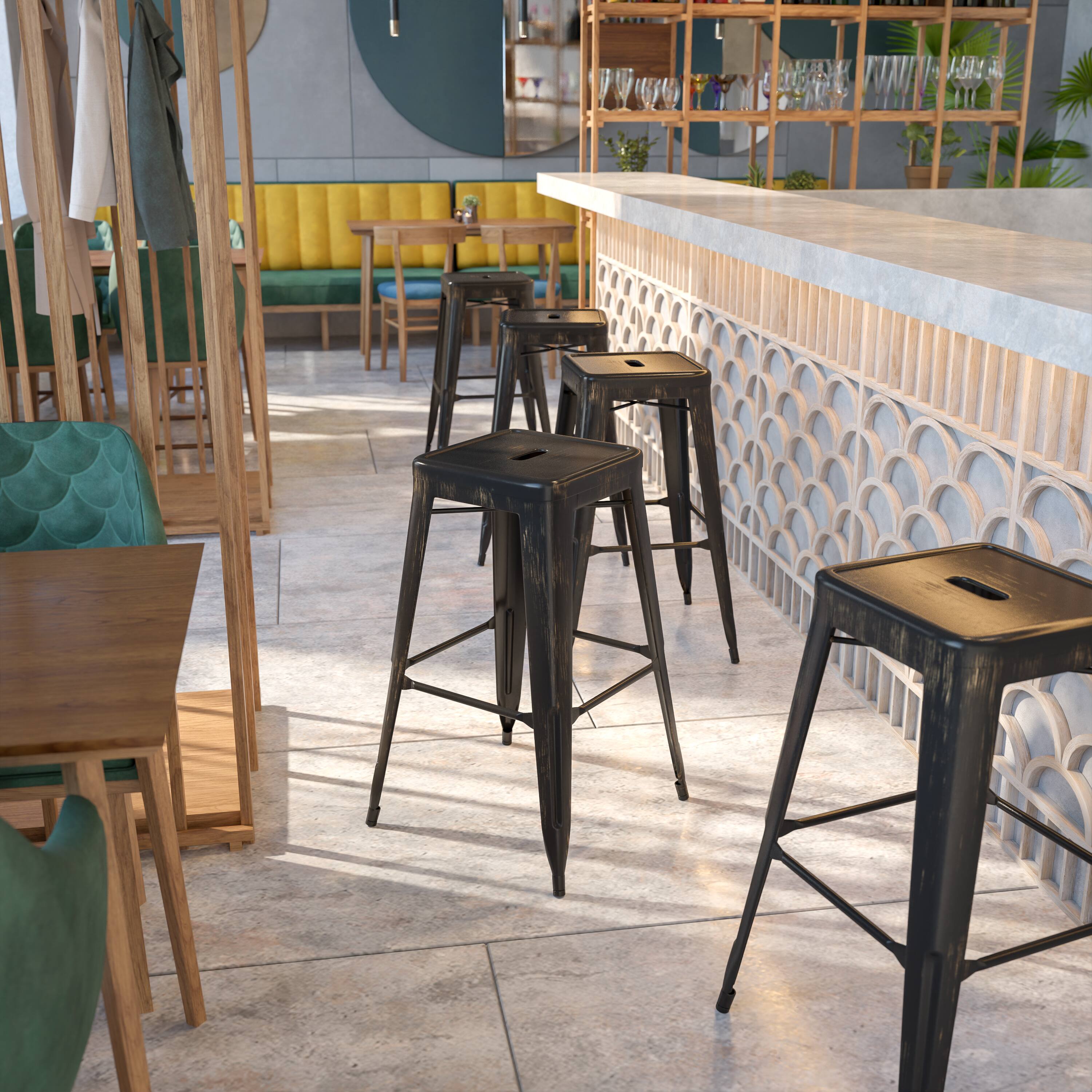 Emma + Oliver Commercial Grade 30"H Backless Metal Indoor Outdoor ...