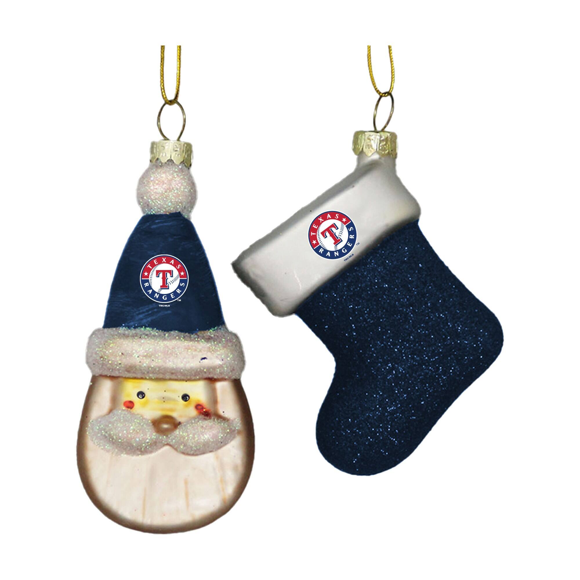 The Memory Company Texas Rangers Two Pack Santa & Stocking Blown Glass ...