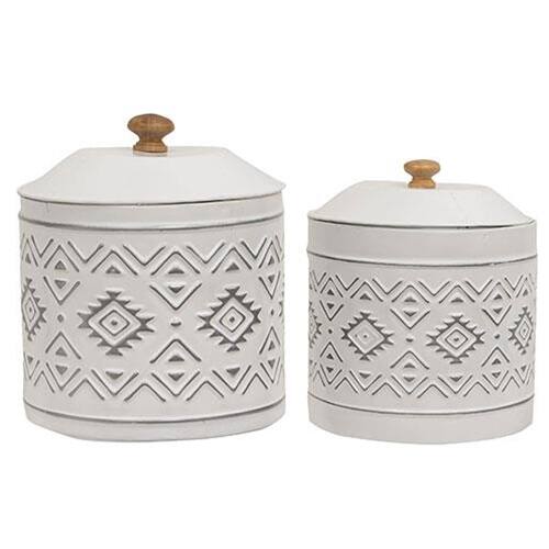 BreeBe 2/Set Aztec Metal Canisters White G70122 - Best Buy