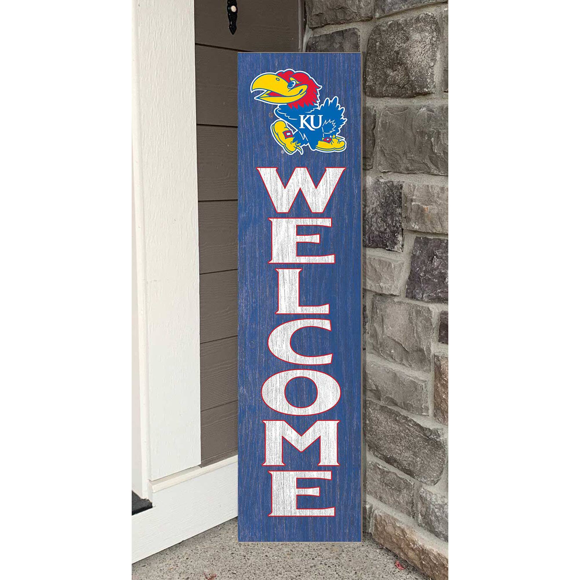 Jardine Kansas Jayhawks 12'' x 48'' Welcome Outdoor Leaner Blue 4381721 ...