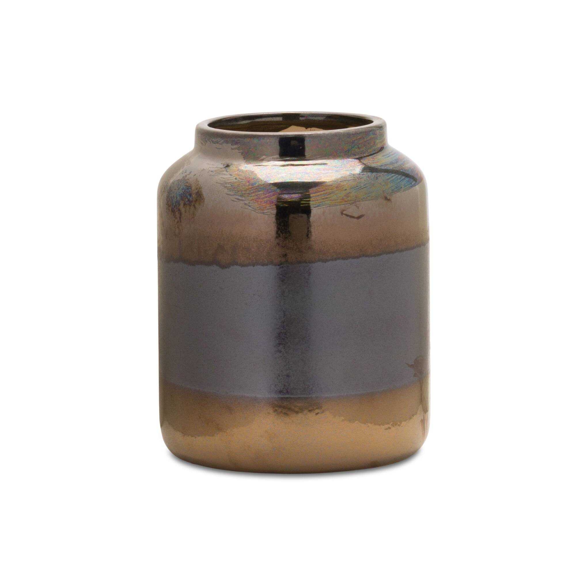 BreeBe Modern Two Tone Vase with Irredescent Finish 7.5"H Black, Blue 85278DS - Best Buy